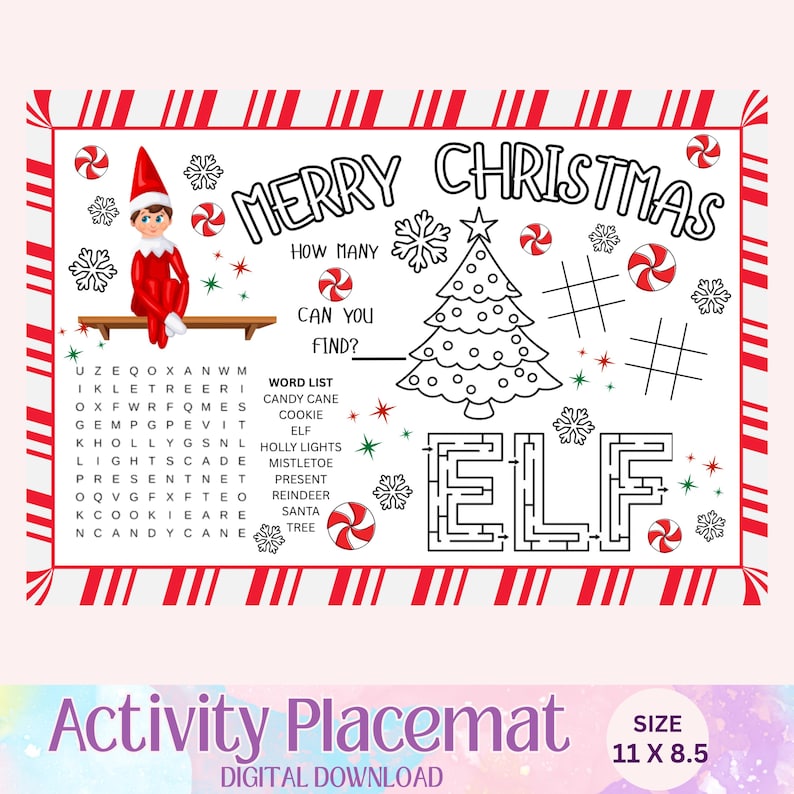 Elf Activity Placemat, Christmas Party Game (digital Download) - Etsy