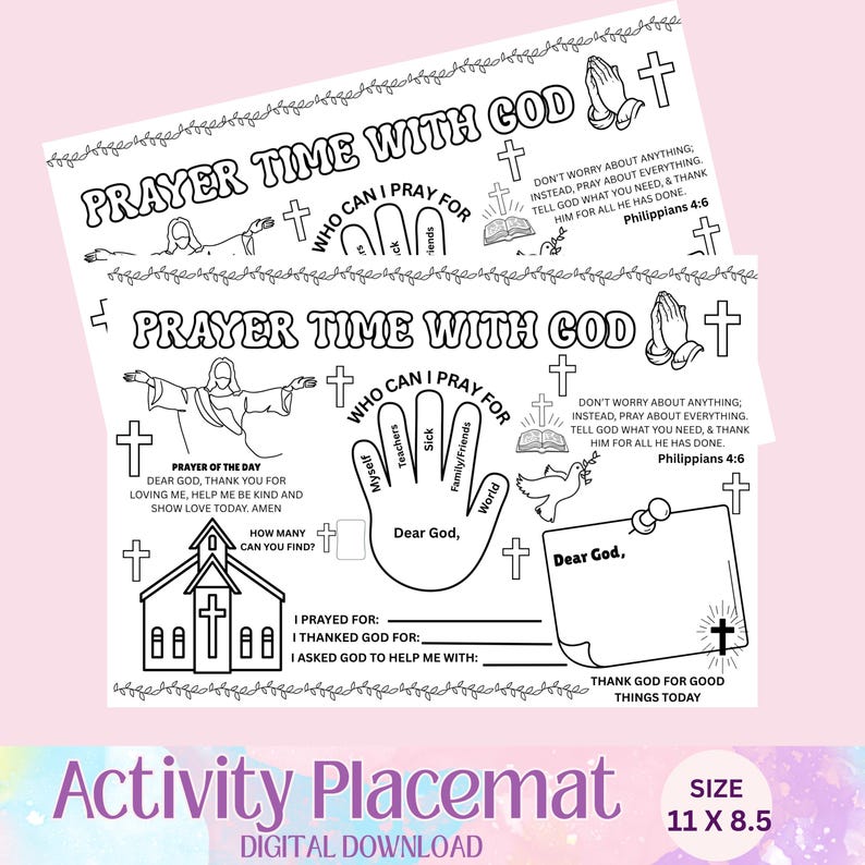 Prayer Time With God Activity Placemat, Learn How to Pray, Church ...