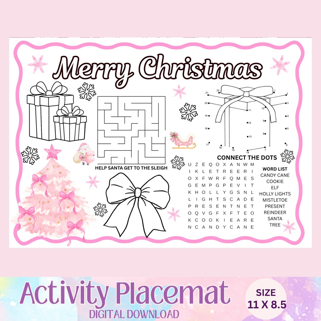 Pink Coquette Christmas Activity Placemat (digital Download) - Etsy