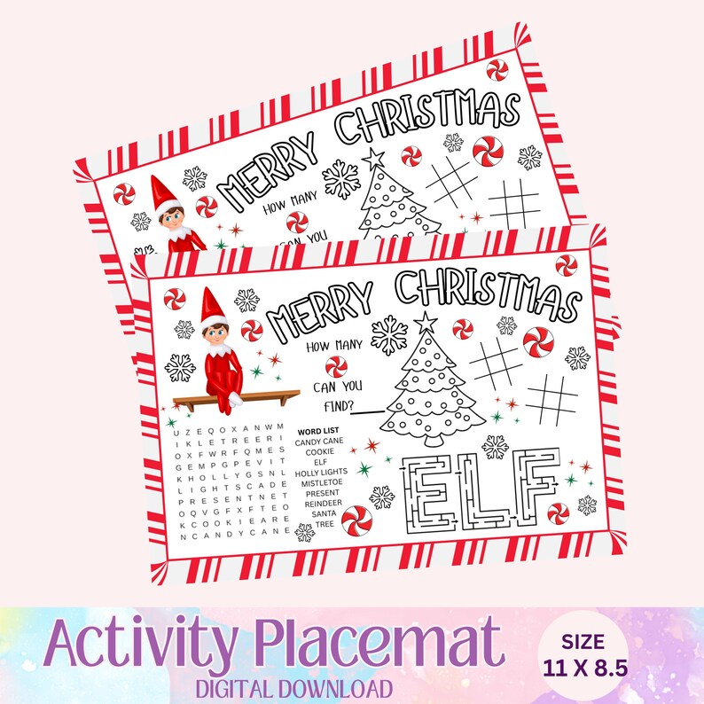 Elf Activity Placemat, Christmas Party Game (digital Download) - Etsy