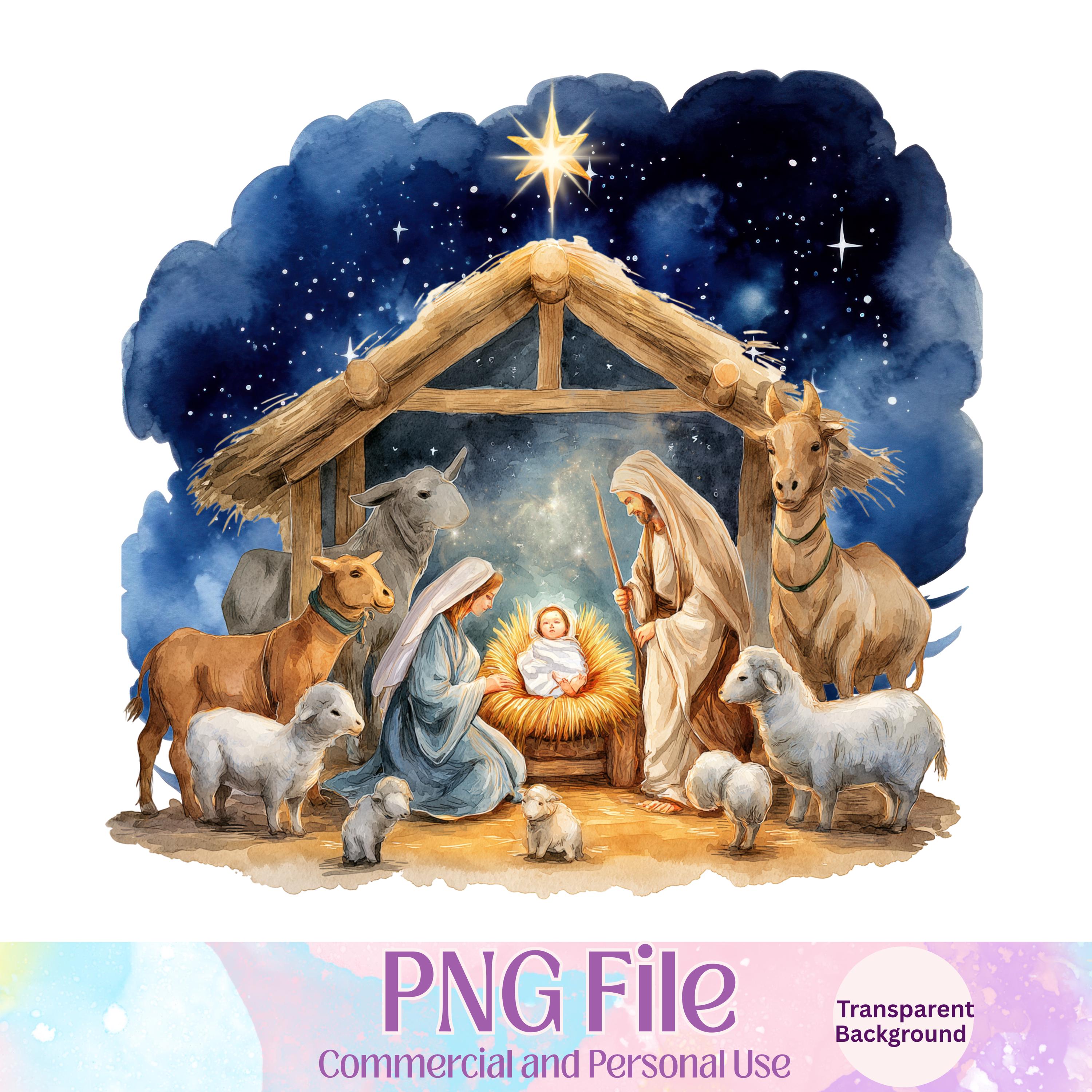 Watercolor Nativity Scene Clipart, Christmas PNG (digital Download) - Etsy
