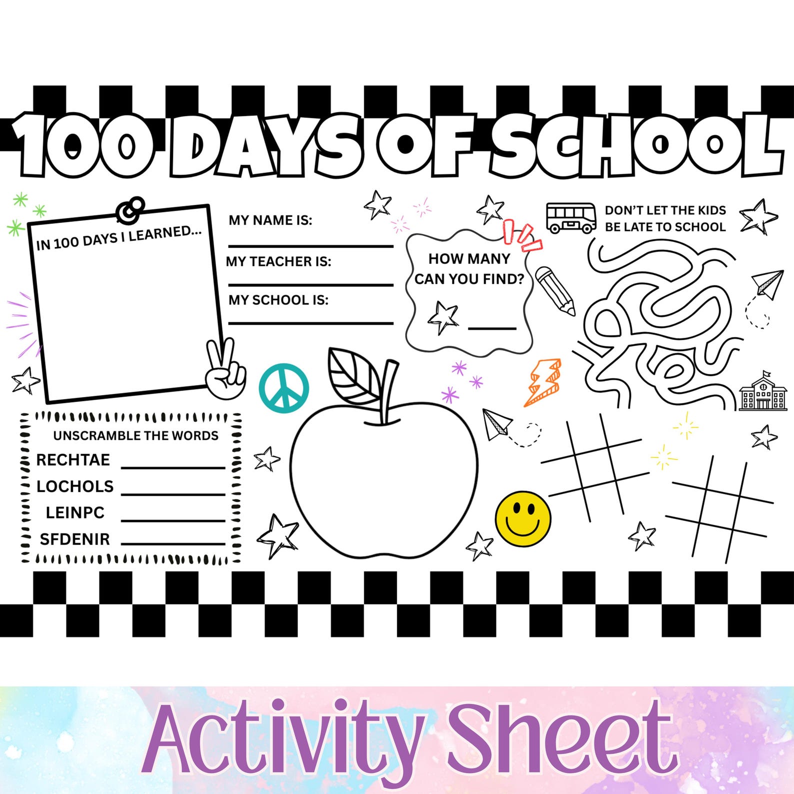 100 Days of School Activity Sheets, 100 Days of School Bundle, 100 Days ...