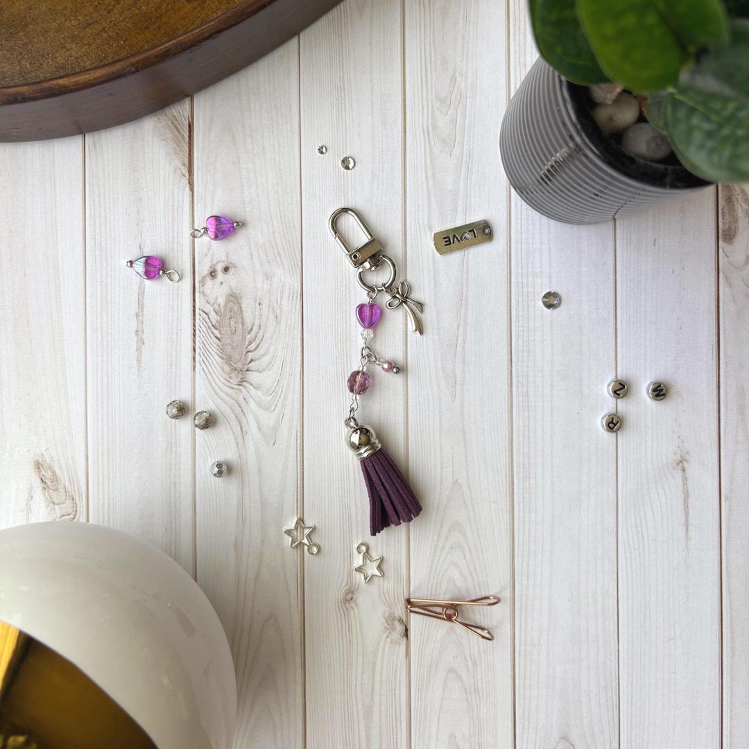 OT7 Borahae Key Chain: Purple Heart Bag Charm, Faux Leather Tassel ...