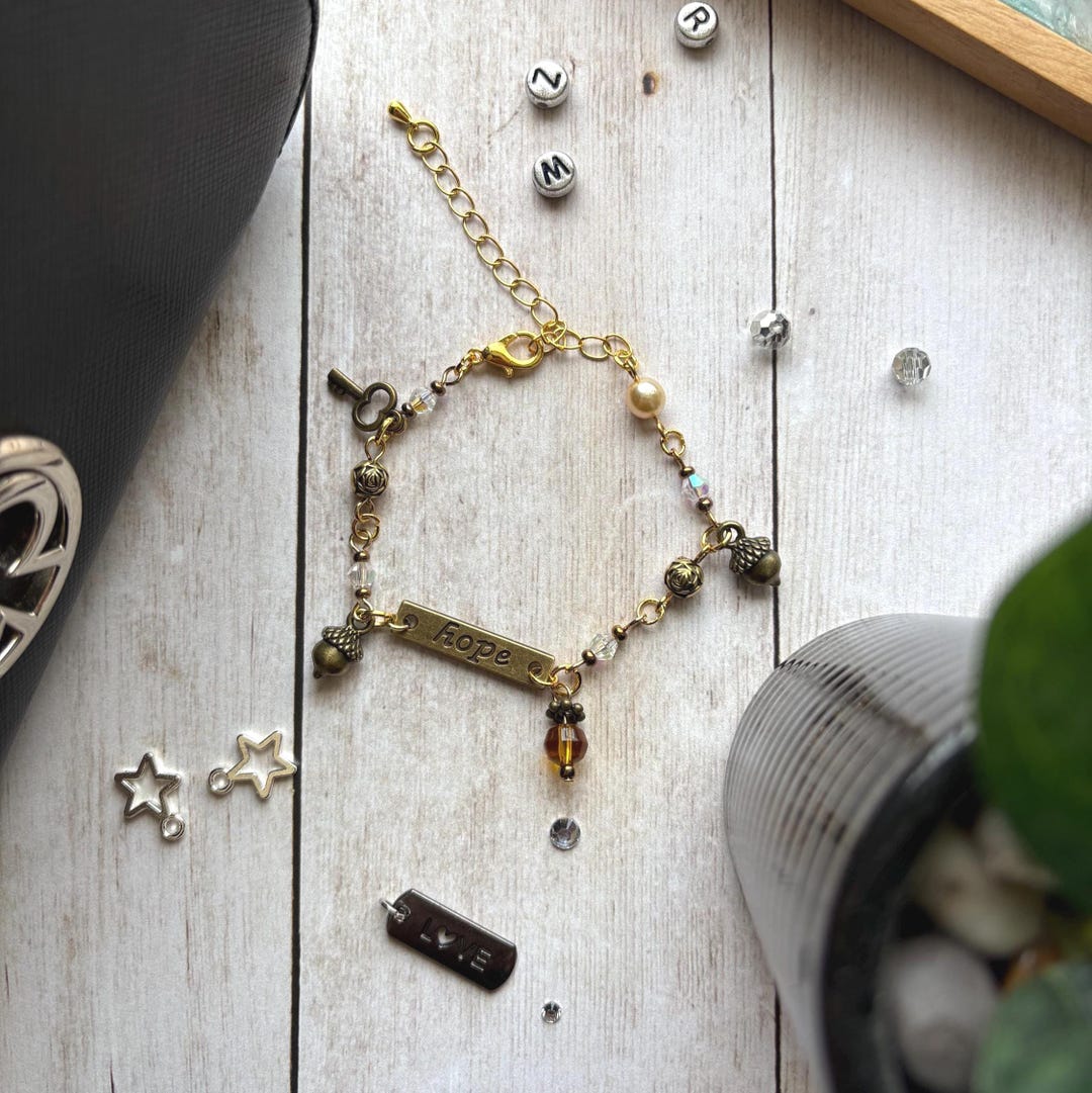 JHS Inspired Acorn Beaded Bracelet: Hope Charm Bracelet, Glass Pearl ...