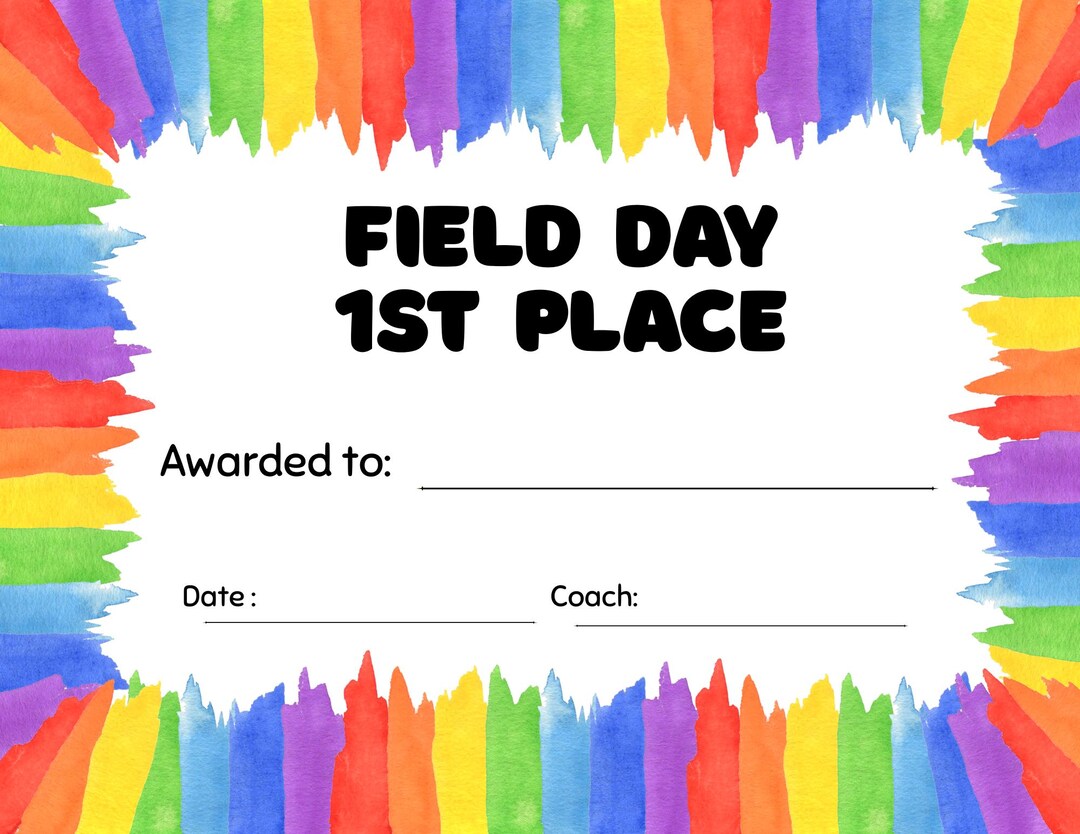 Colorful Field Day Award Certificates – 1st, 2nd, 3rd Place & Runner up ...