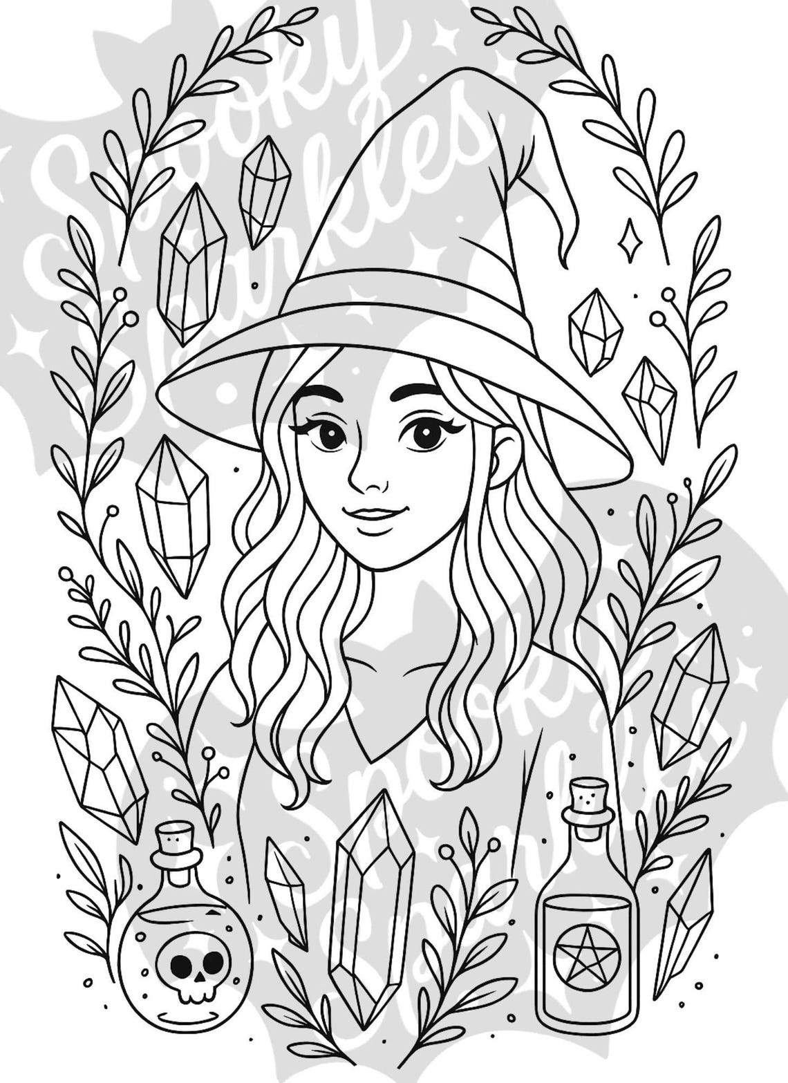 Cute Witchy Celestial Aesthetic Adult Coloring Pages Bundle - Digital ...