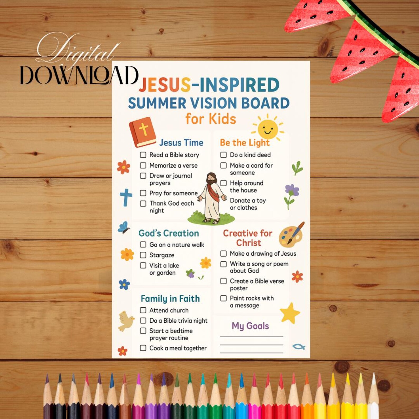 Jesus-inspired Summer Vision Board for Kids | Faith-based Printable ...