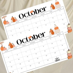 Cute Pumpkin October Calendar 2025, Digital Download, Printable Monthly ...