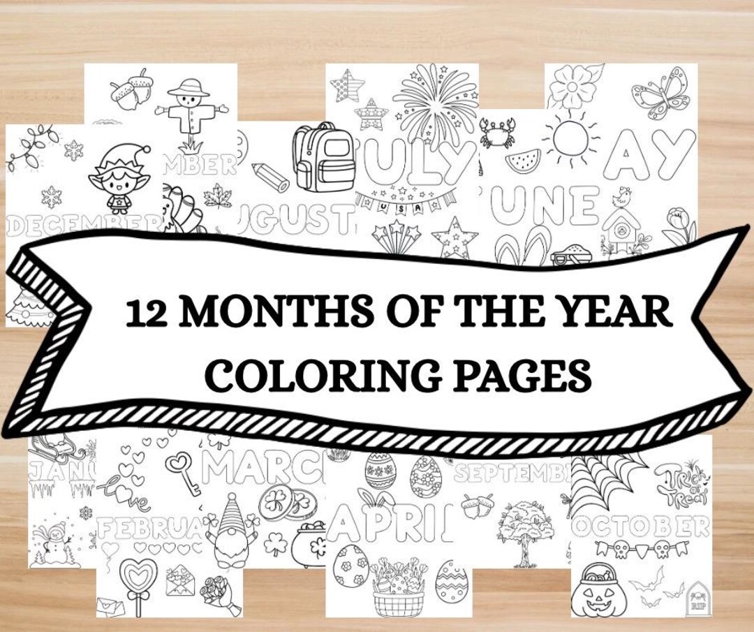 12 Month Coloring Pages, Digital Product! - Etsy