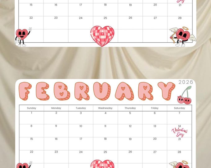 February 2027 Digital Calendar: Pink Valentine's Planner (PDF, PNG, JPG ...