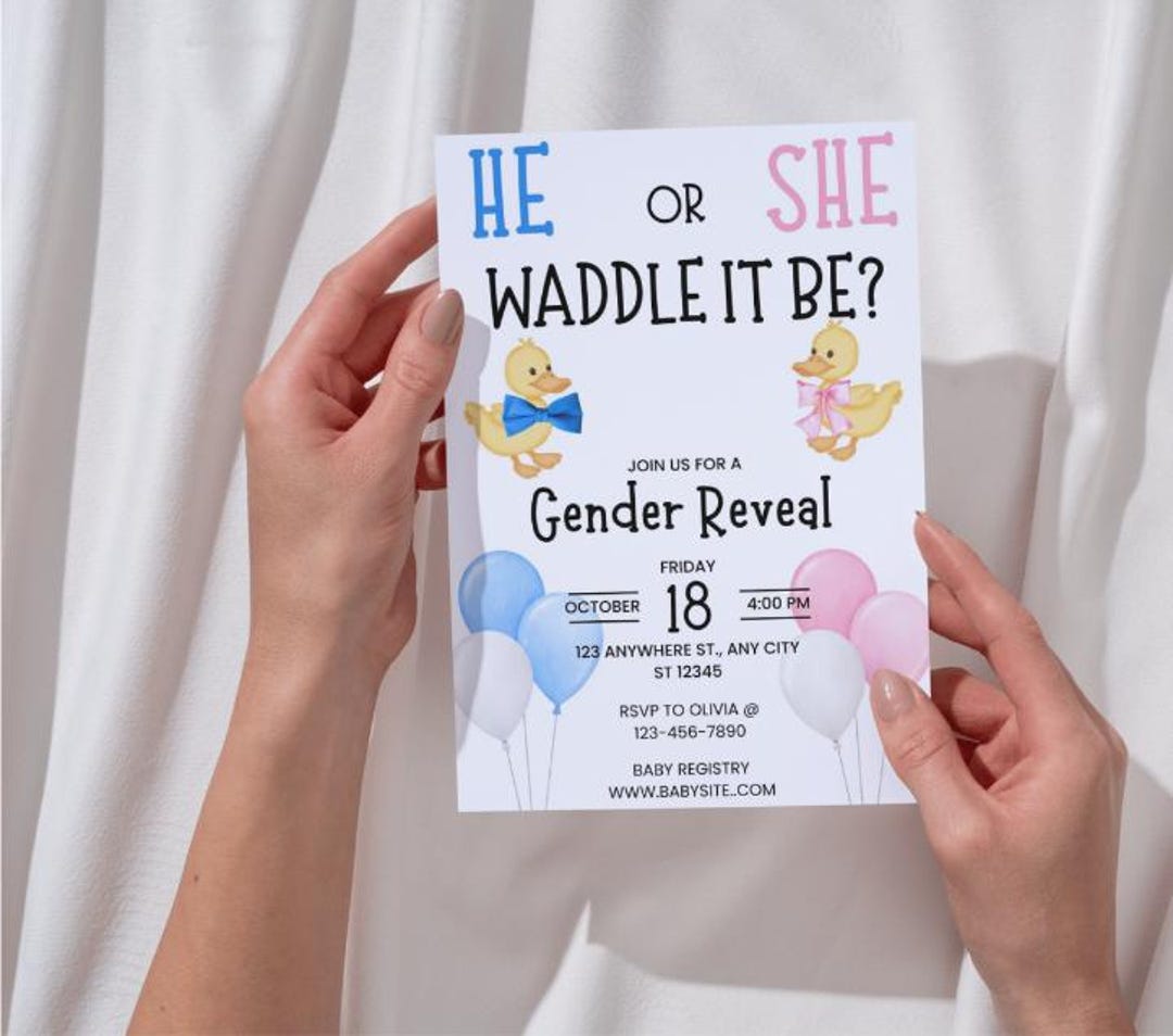 Gender Reveal Invitation, Waddle It Be, Editable Template, Customizable ...