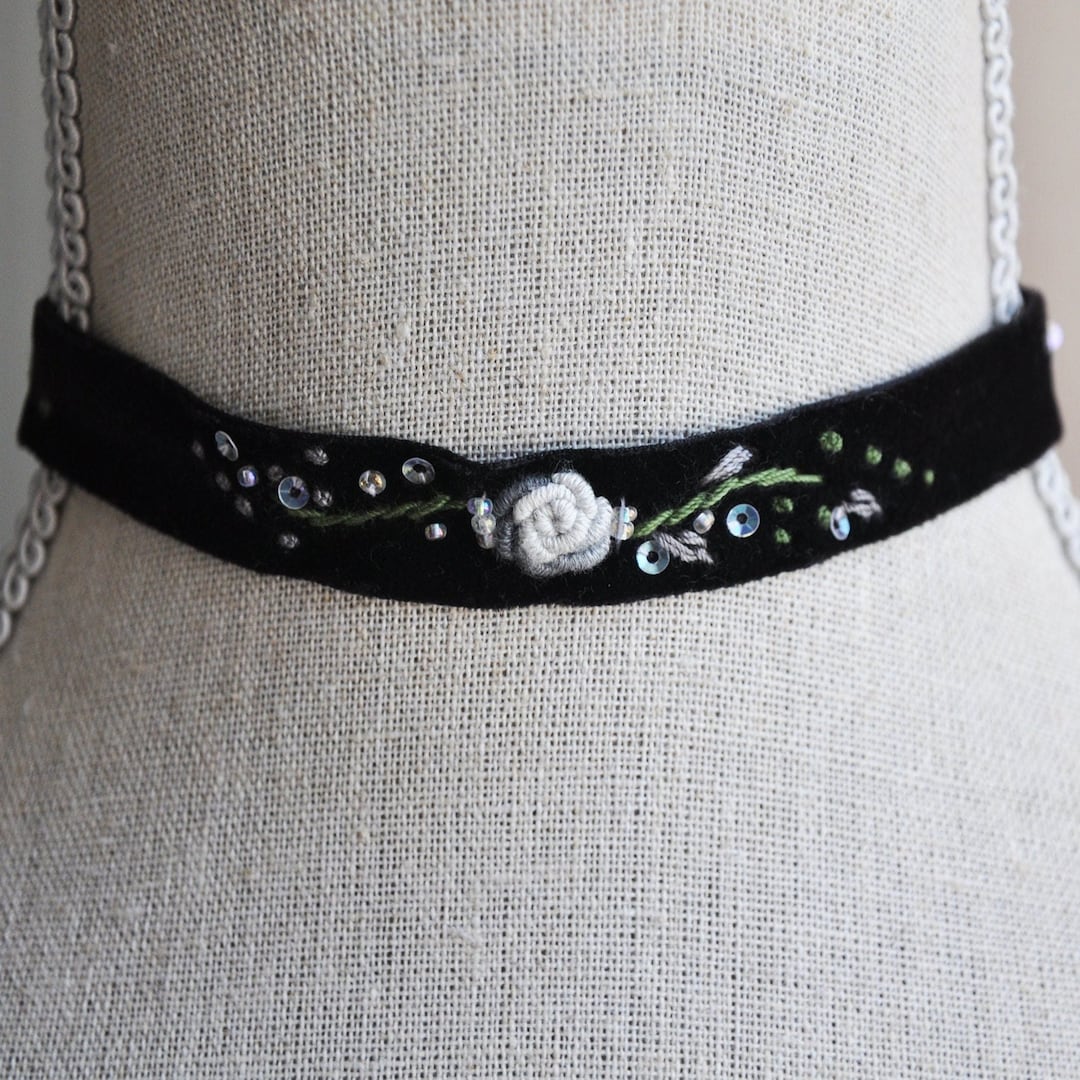 Velvet Choker, Black Flower Choker, Vintage Choker, Flower Necklace ...