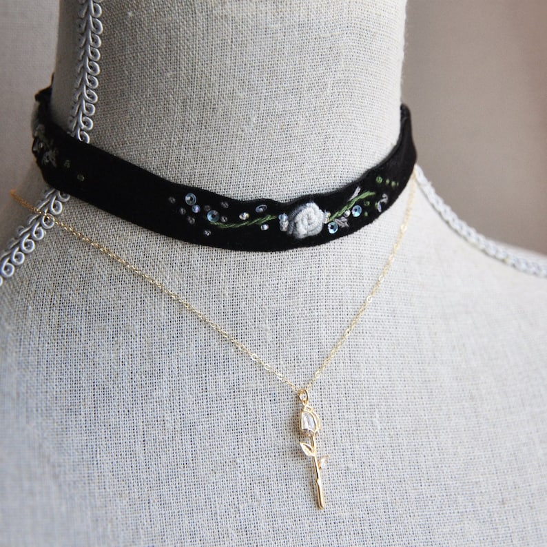 Velvet Choker, Black Flower Choker, Vintage Choker, Flower Necklace ...