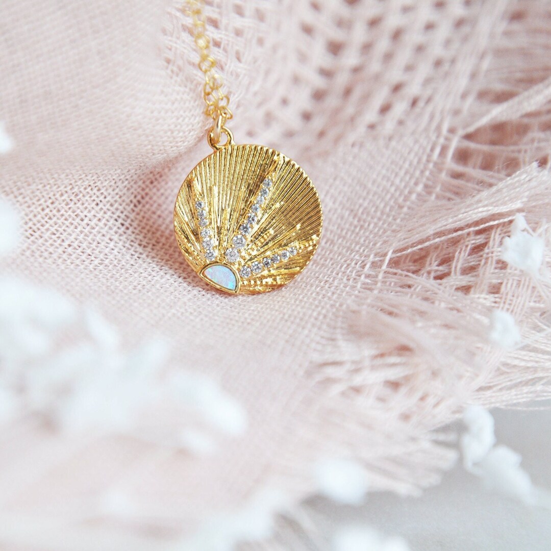 Opal Sun Necklace Shooting Star Coin Necklace Layering - Etsy