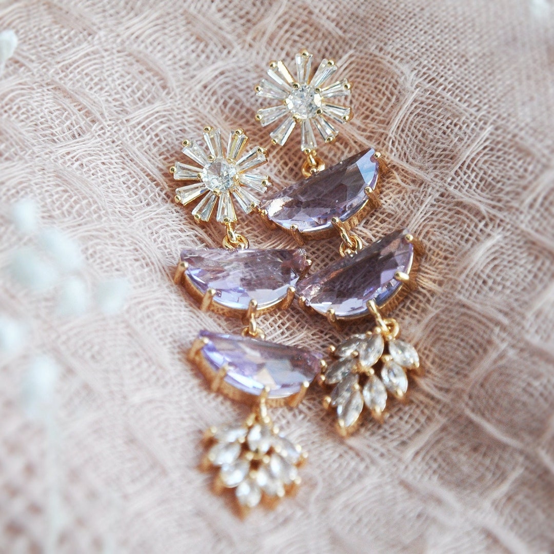 Flower Earrings, Purple Earrings, Wedding Earrings, Lavender Earrings ...