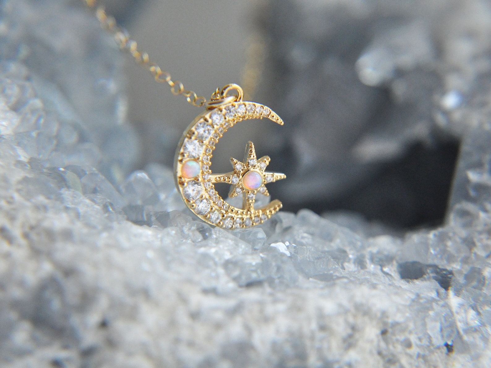 Celestial Opal Moon Necklace Crescent Moon Necklace Opal - Etsy