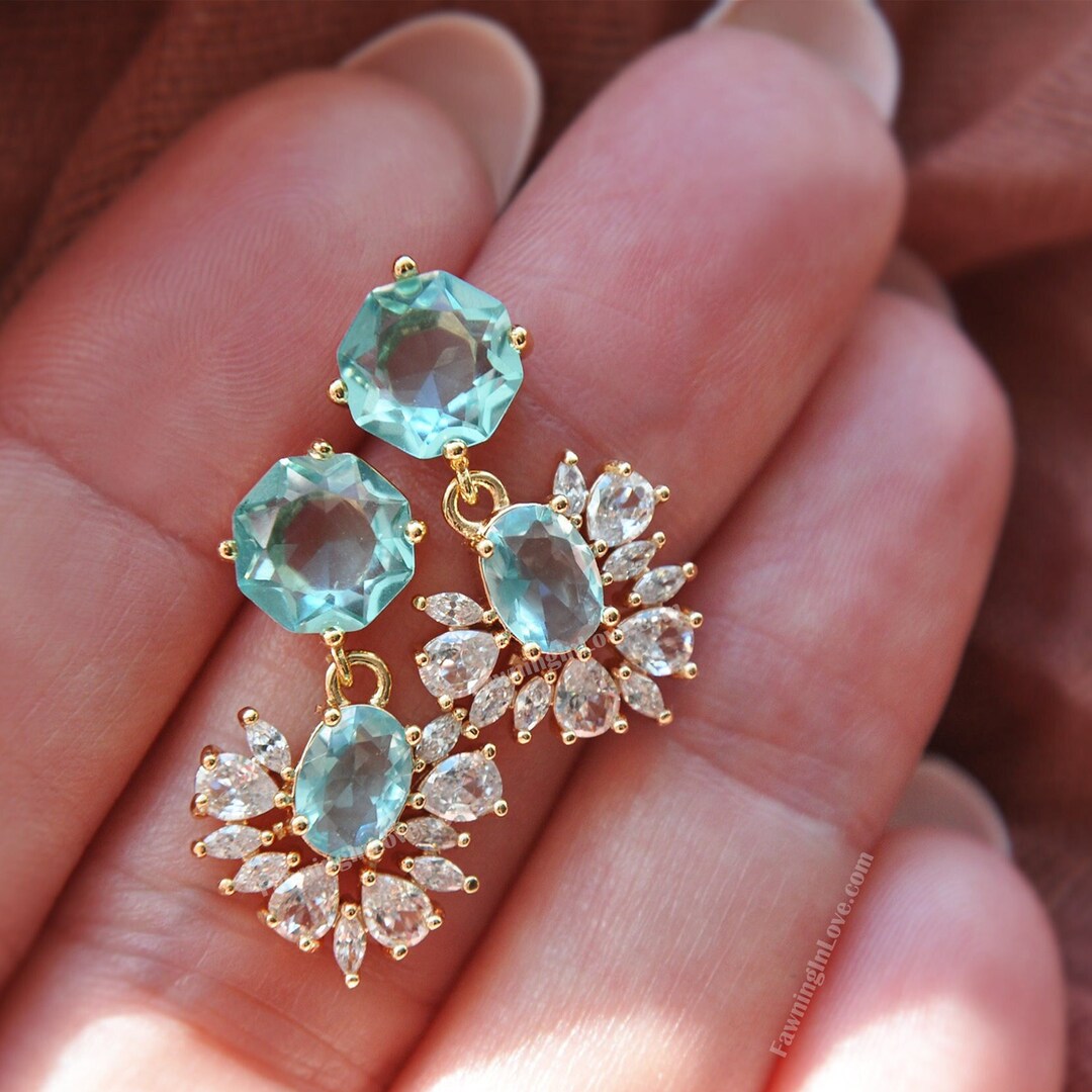 Something Blue Earrings, Matching Jewelry Set, Aqua Blue, Blue Necklace ...