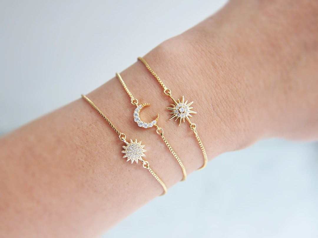 Celestial Bracelet Set Gold Sun Bracelet Gold Moon Bracelet - Etsy