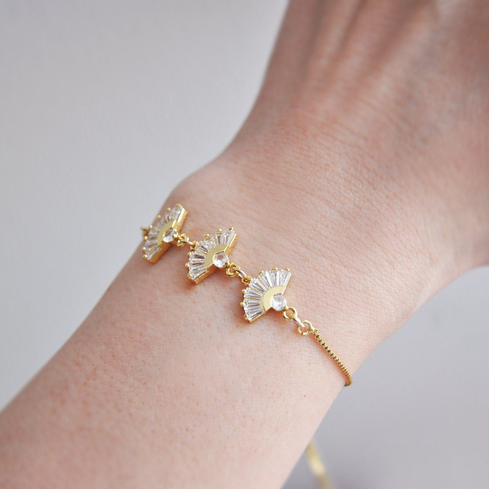 Art Deco Bracelet, Fan Bracelet, Adjustable Bracelet, Box Chain ...