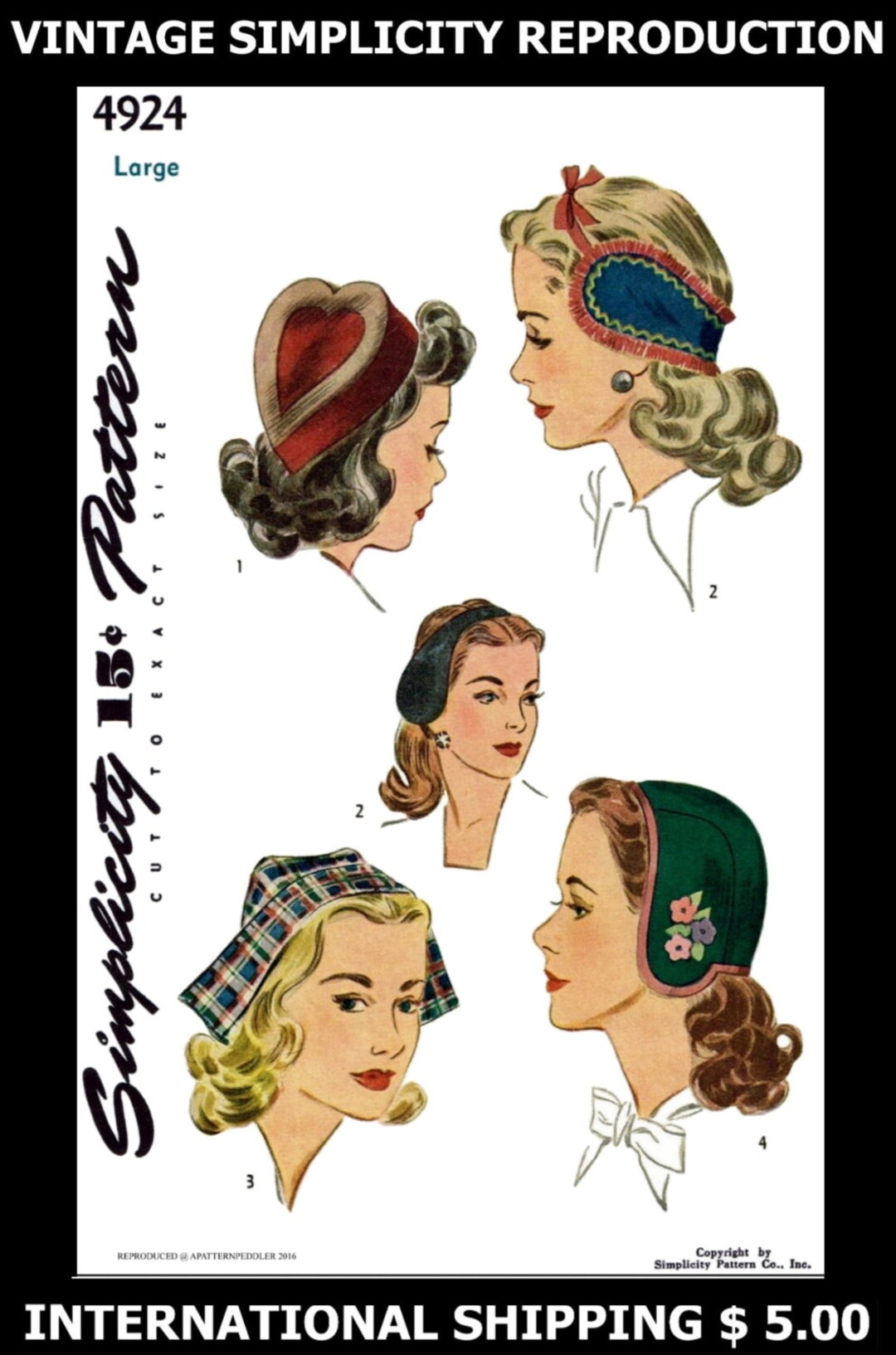 Vintage SIMPLICITY 4924 Sexy Hot HEART Simple Hats Caps Shaped Band ...