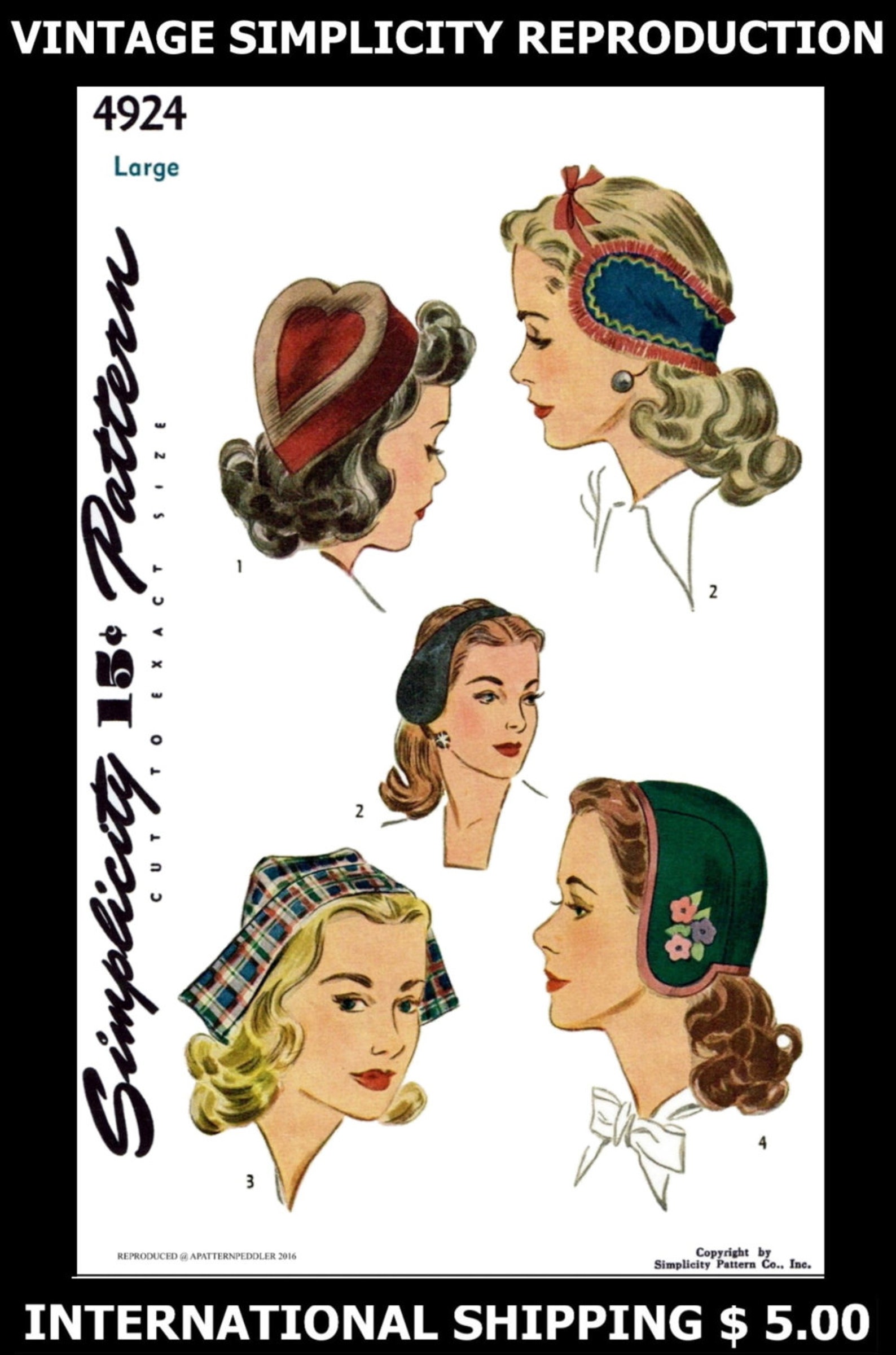 Vintage SIMPLICITY 4924 Sexy Hot HEART Simple Hats Caps Shaped - Etsy