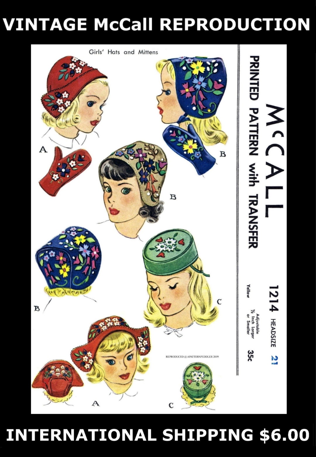 Mccall 1214 Child Girls FELT HATS & Mitten Fabric Material Sewing ...