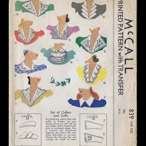 10 Collar Jabot and Cuffs Fabric Sewing Patterns Vintage 1940's Mccall ...