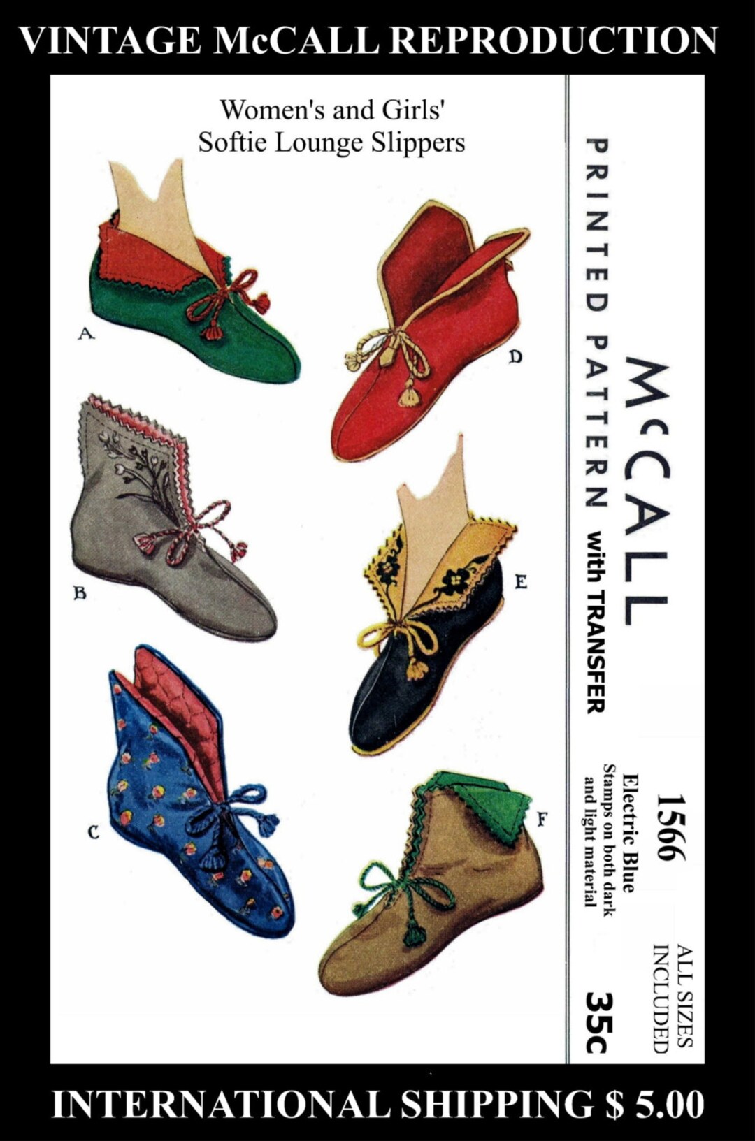 1566 Mccall Vintage UNIQUE Comfy Cozy FELT Slippers Slipper Fabric ...