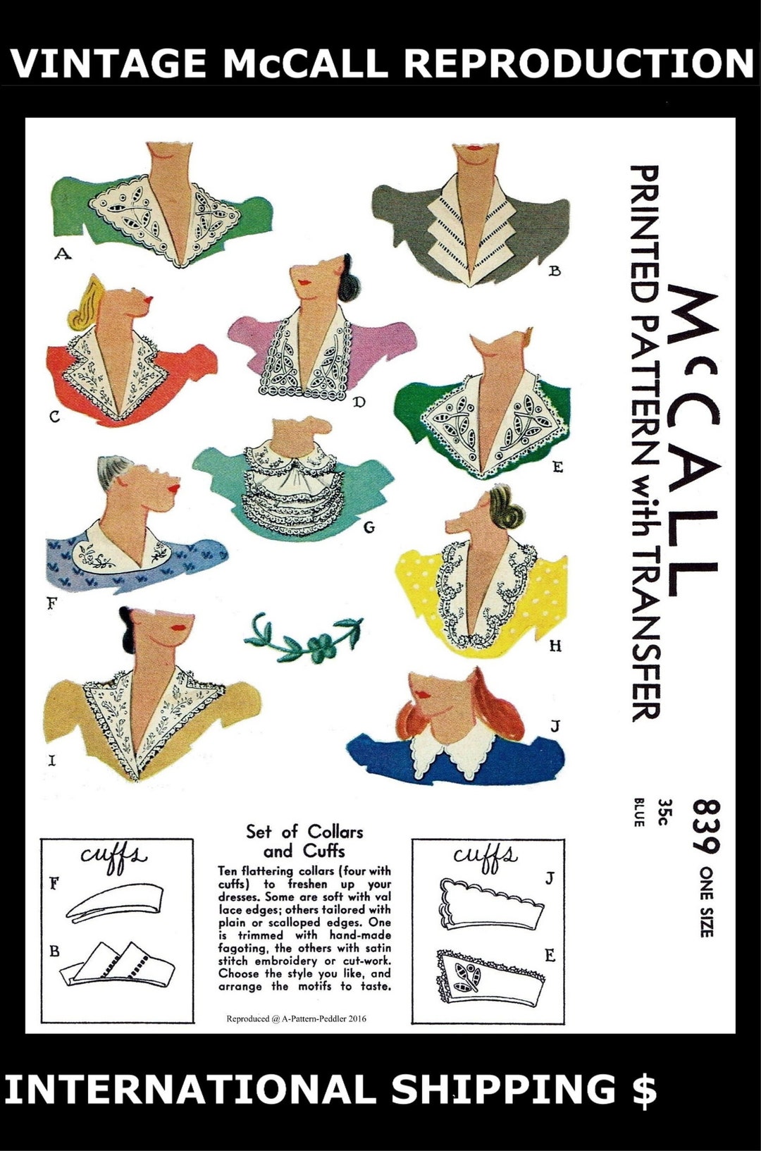 10 Collar Jabot and Cuffs Fabric Sewing Patterns Vintage 1940's Mccall ...
