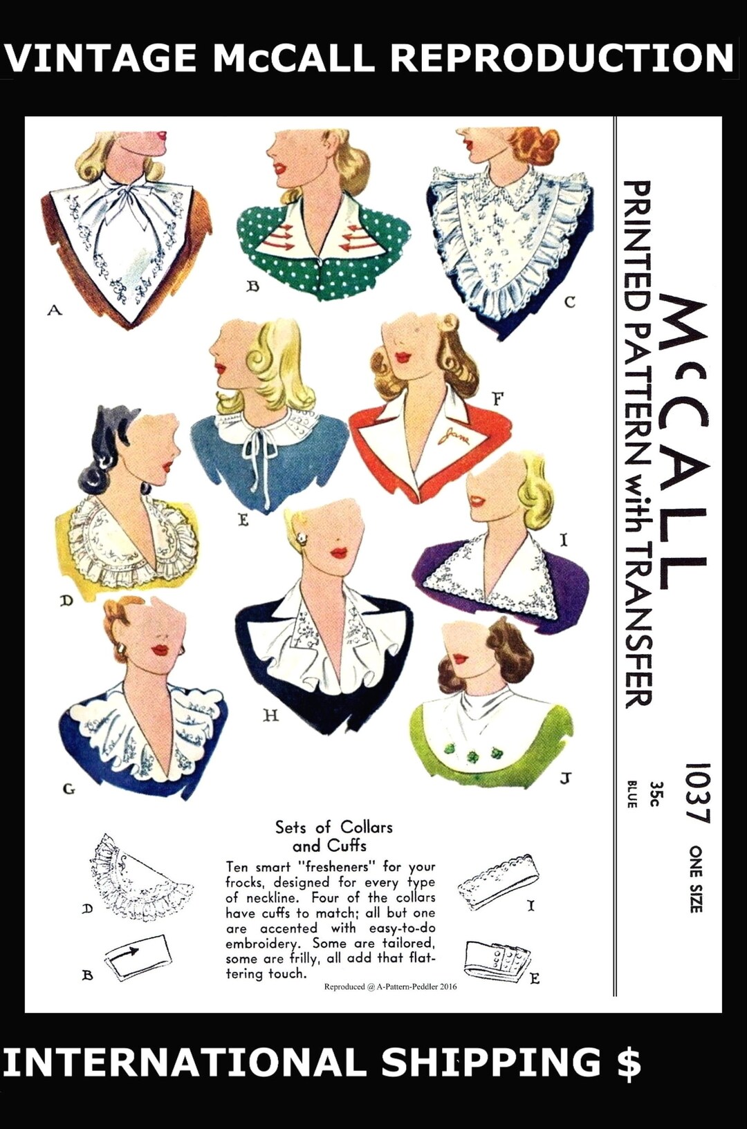 10 Collar Jabot and Cuffs Fabric Sewing Patterns Vintage 1940's Mccall ...