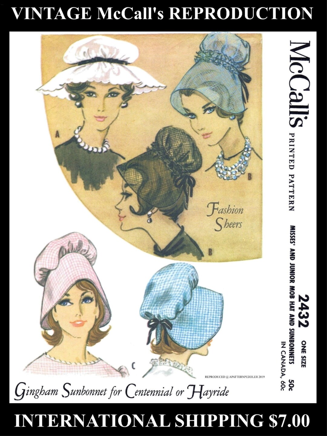 Mccall's 2432 Pattern HATS Bonnets Bonnet Caps Chapeau Chemo 50's Millinery Reproduction - Etsy