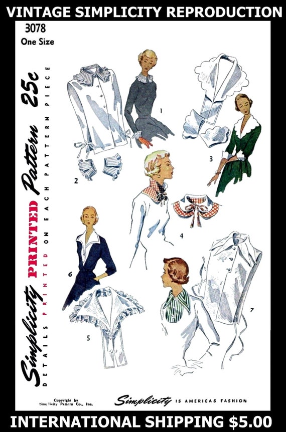 Simplicity 3078 Dickey Collars & Cuffs Fabric Material | Etsy