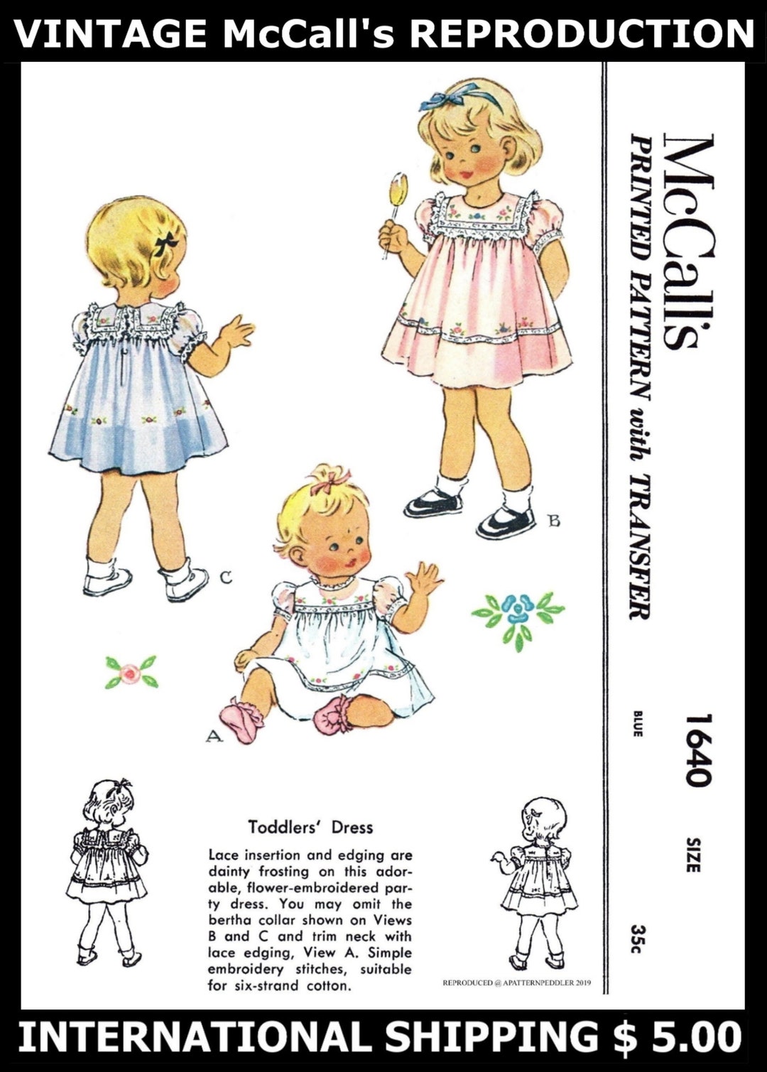 Mccall's 1640 Dress Frock Pattern Girl Infant Baby Doll Reproduction ...