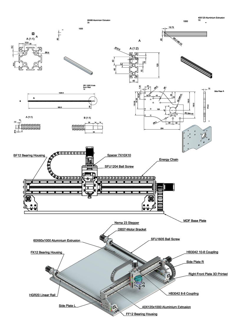 DIY CNC Router Machine Complete Project. Dxf Pdf Stl Files and Drawings ...