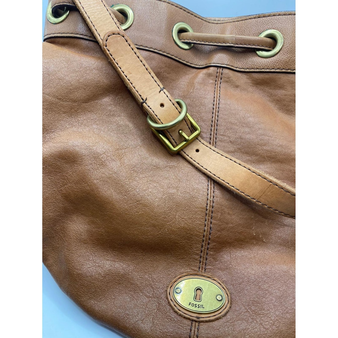 Fossil Brown Leather Drawstring Bucket Bag Shoulder Purse - Etsy