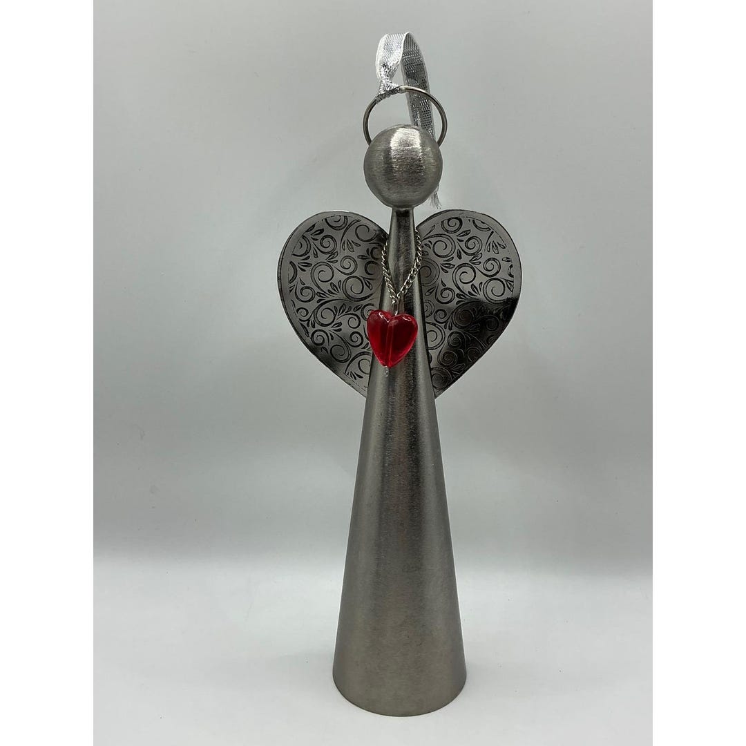 Metal Angel Ornament Bell Red Heart Wings Hanging Decor Christmas ...