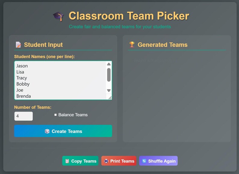 Classroom Team Picker - Etsy