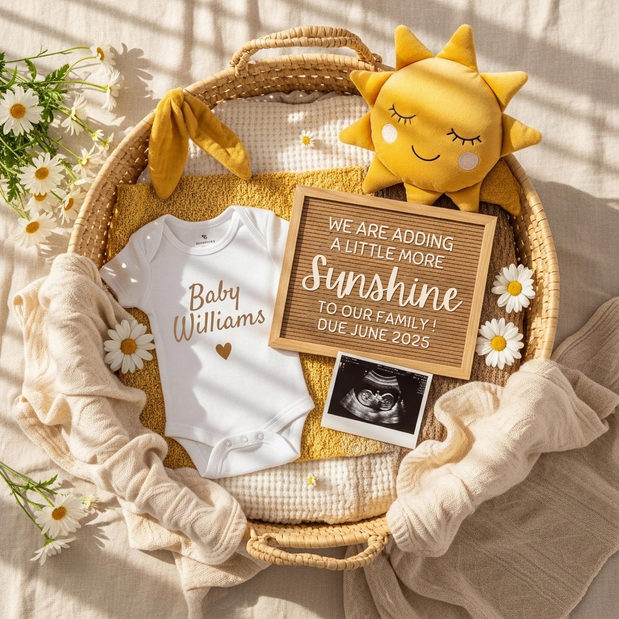 Simple Boho Sunshine Pregnancy Announcement Digital Template, Editable ...