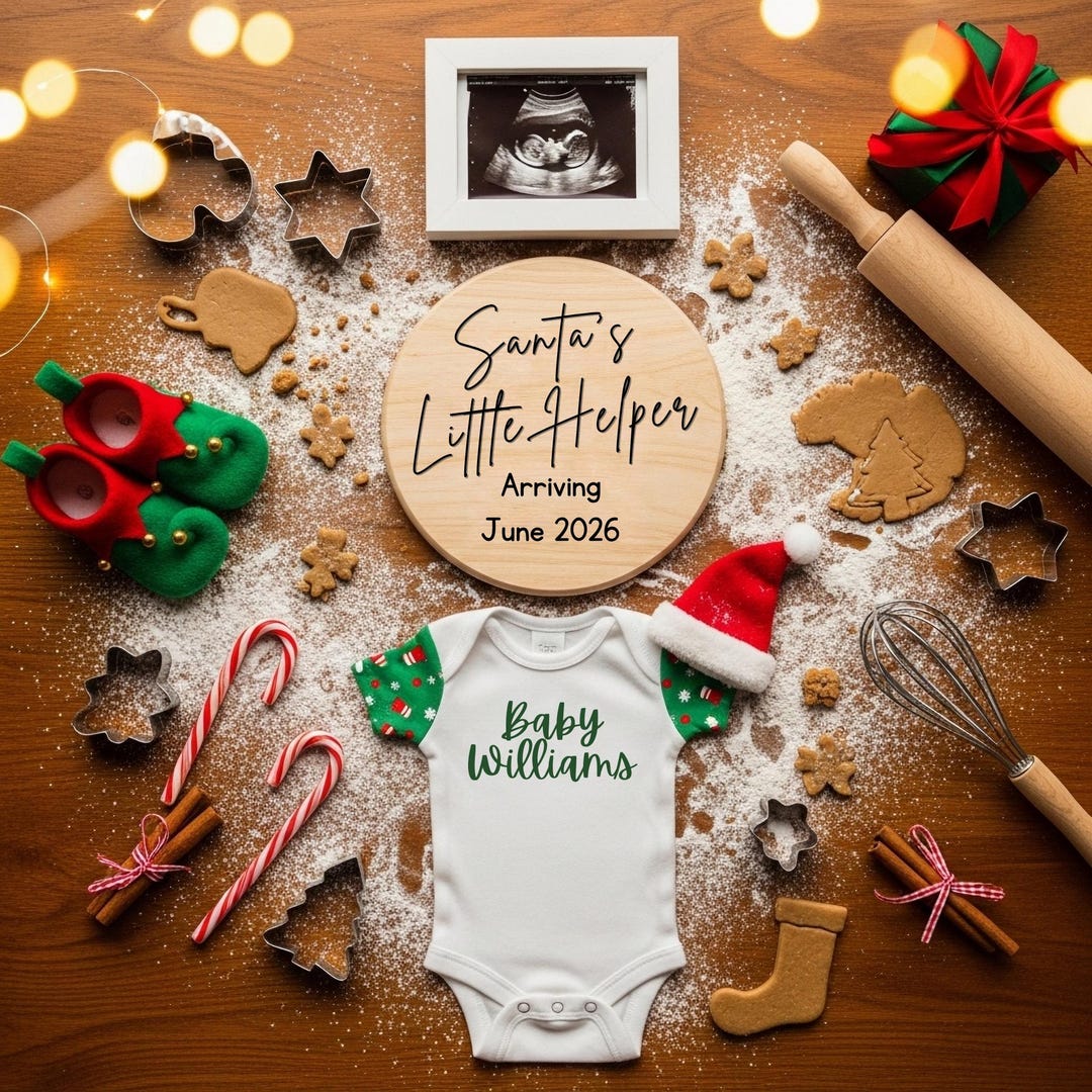 Santa’s Little Helper Baby Announcement | Holiday Baking Flat Lay ...