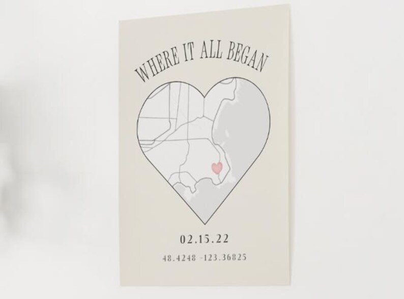 Custom Where We Met Map | Personalized Couples Wall Art | Minimalist ...