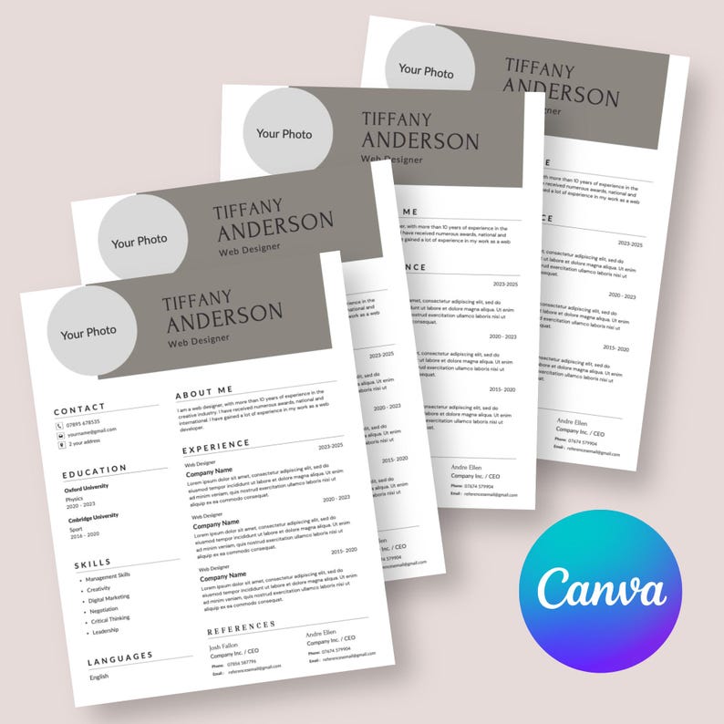 Modern Professional Resume/cv Template | Ats-friendly, Editable via ...