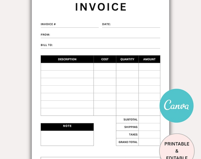 Simple Invoice Template, Billing Receipt, Editable Invoice, Small ...