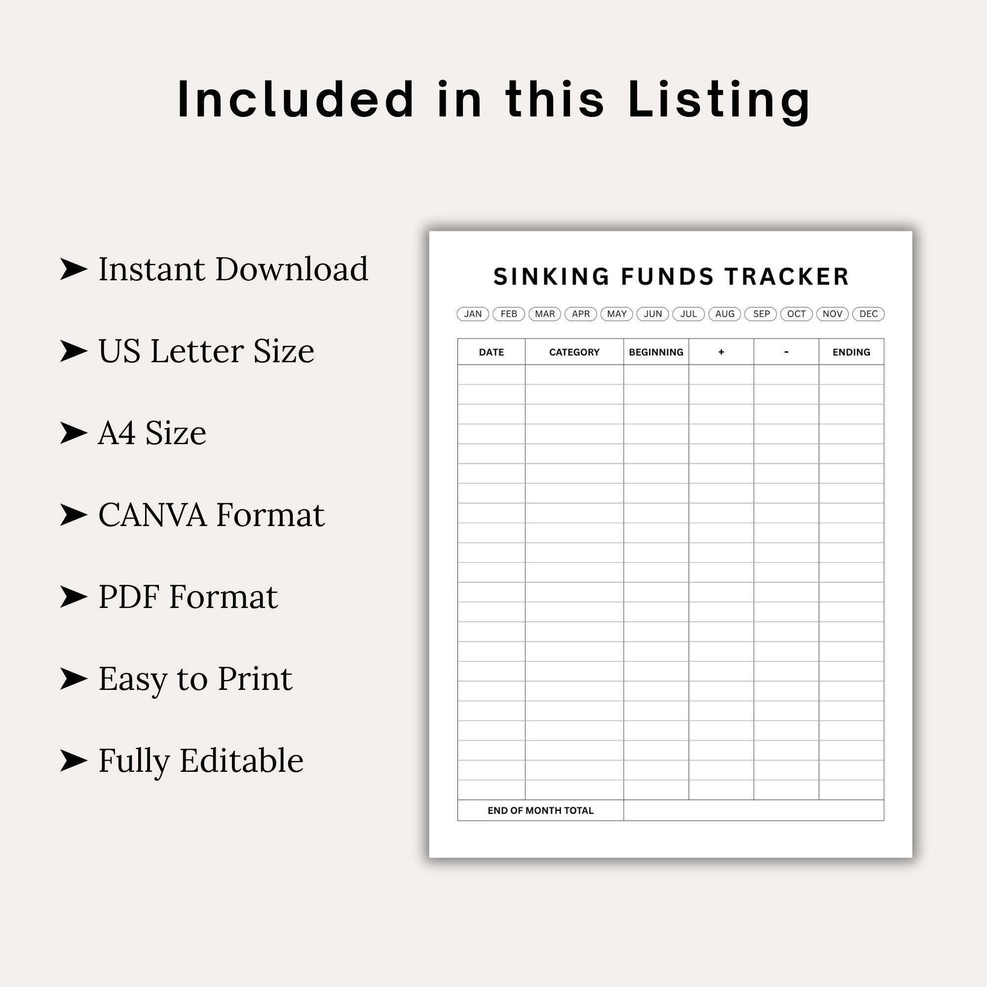 Editable Sinking Funds Tracker: Printable Budget Planner (digital ...