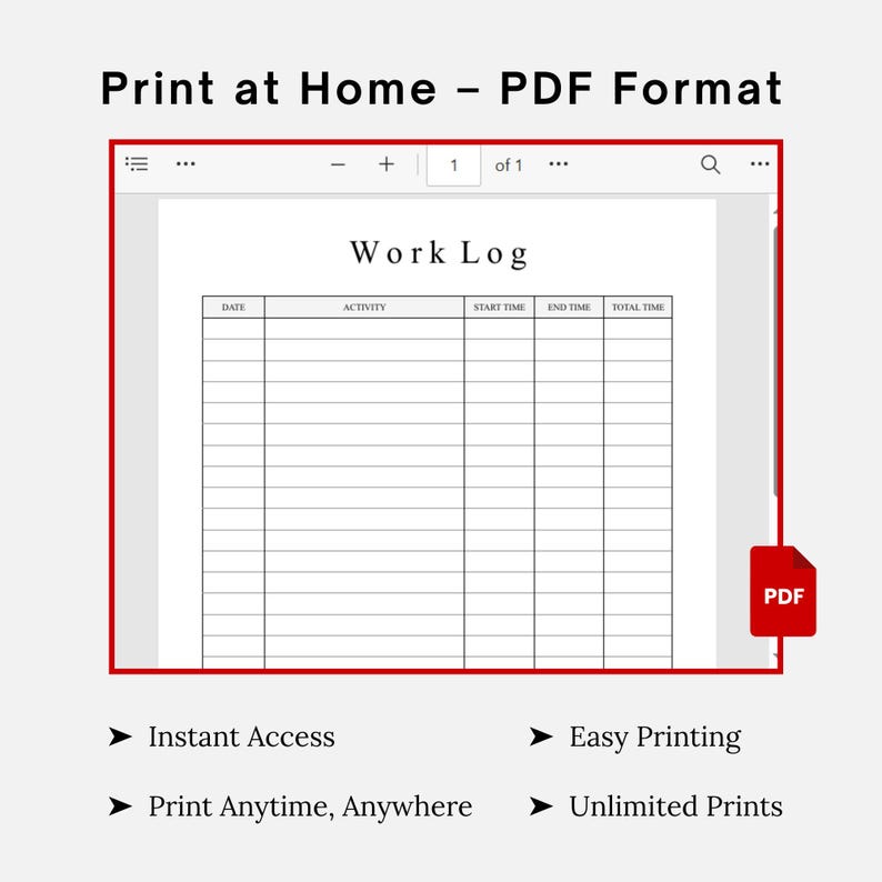 Work Log Printable | Time Log Tracker | Activity Hours Log | Working ...