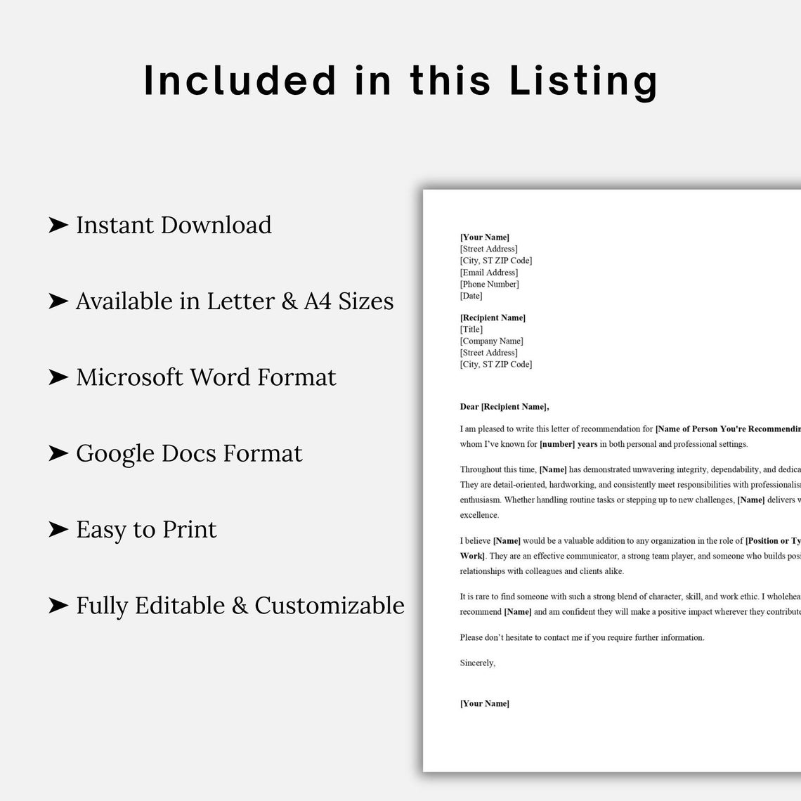Editable Character Reference Letter Template: Google Docs & Word ...