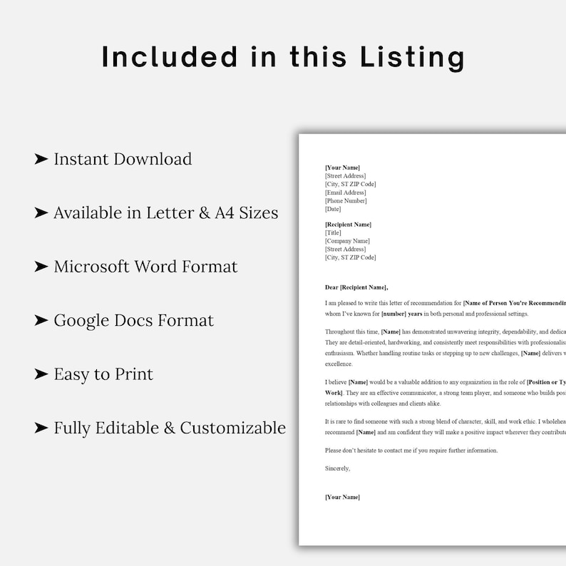 Editable Character Reference Letter Template: Google Docs & Word ...