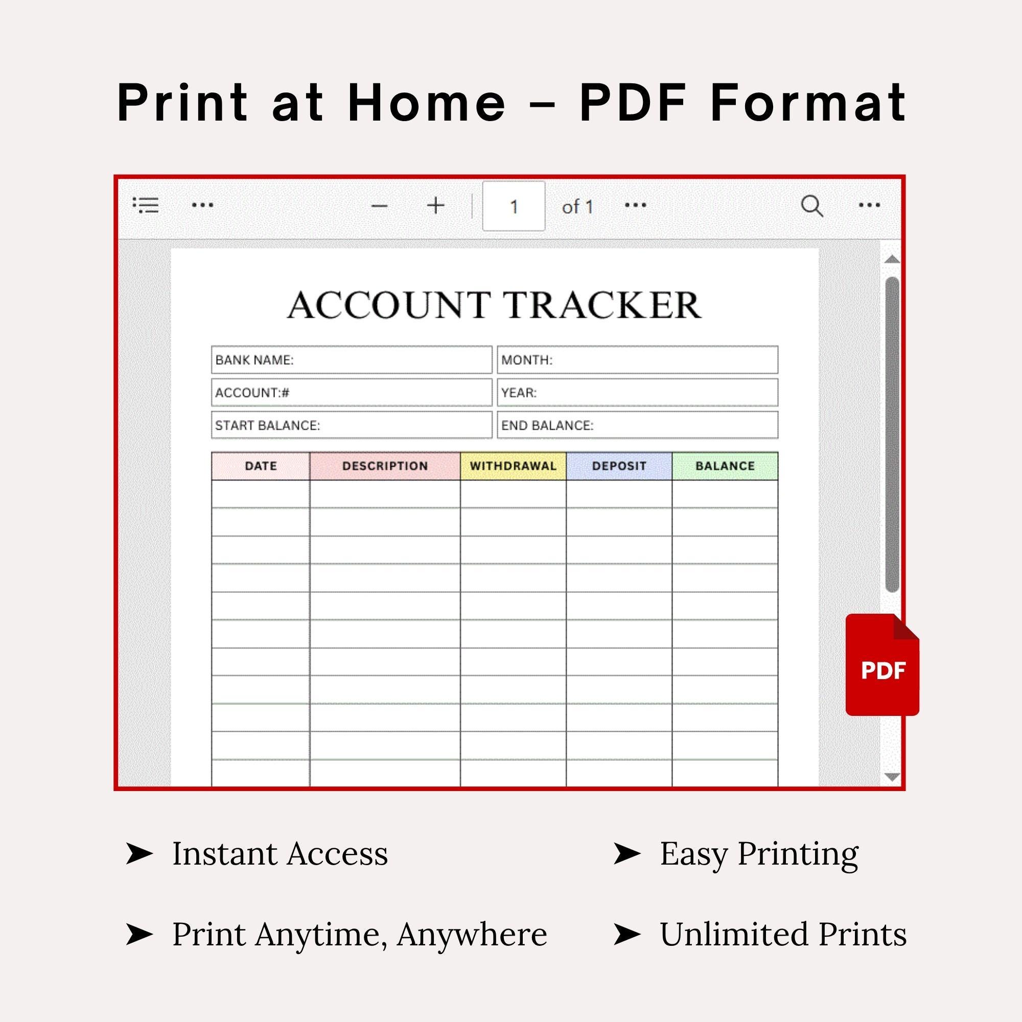 Printable Bank Balance Sheet: Finance Log, Savings Tracker (A4 & US ...