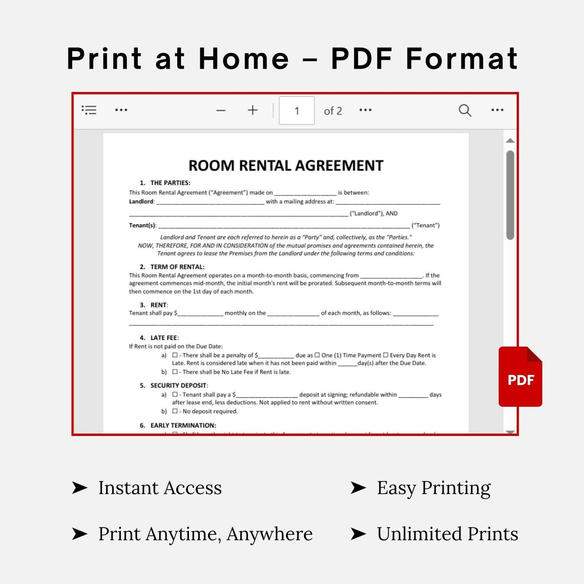 Room Rental Agreement Template Printable. Editable Room Tenancy ...