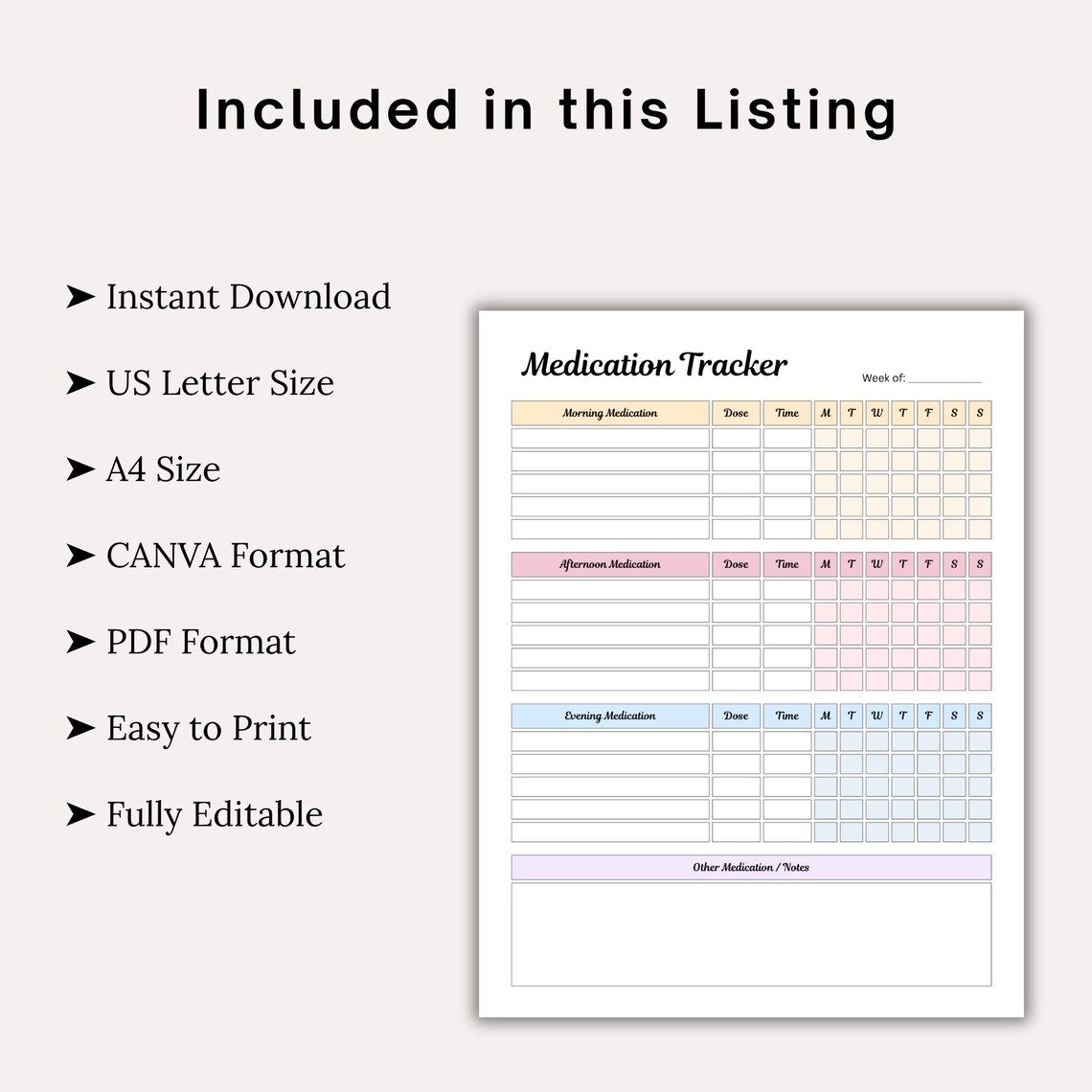 Daily Medication Tracker PDF, Medication Log, Printable Medicine Log ...