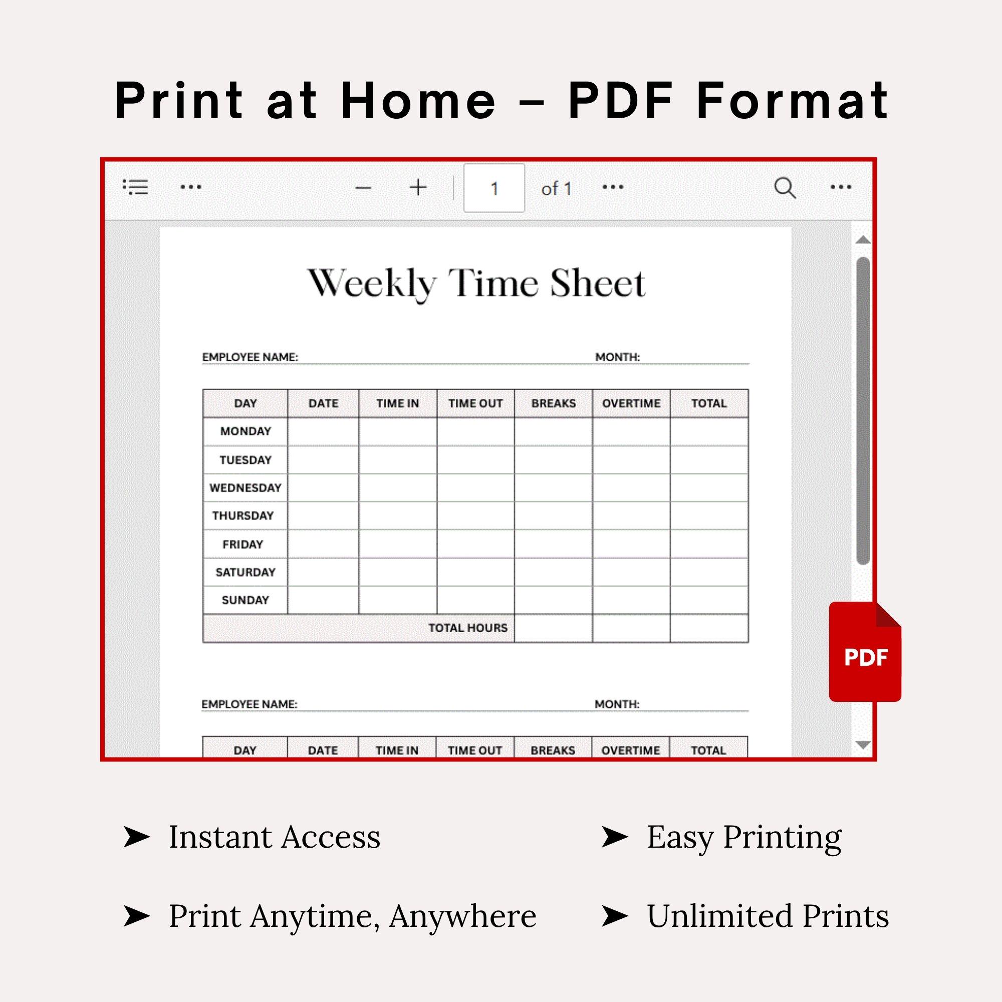 Weekly Employee Timesheet Printable: Small Business Timecard (CANVA ...